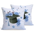 Blue Graduation Cap Pillow Covers Set of 2, Rose Flower Gradient ...