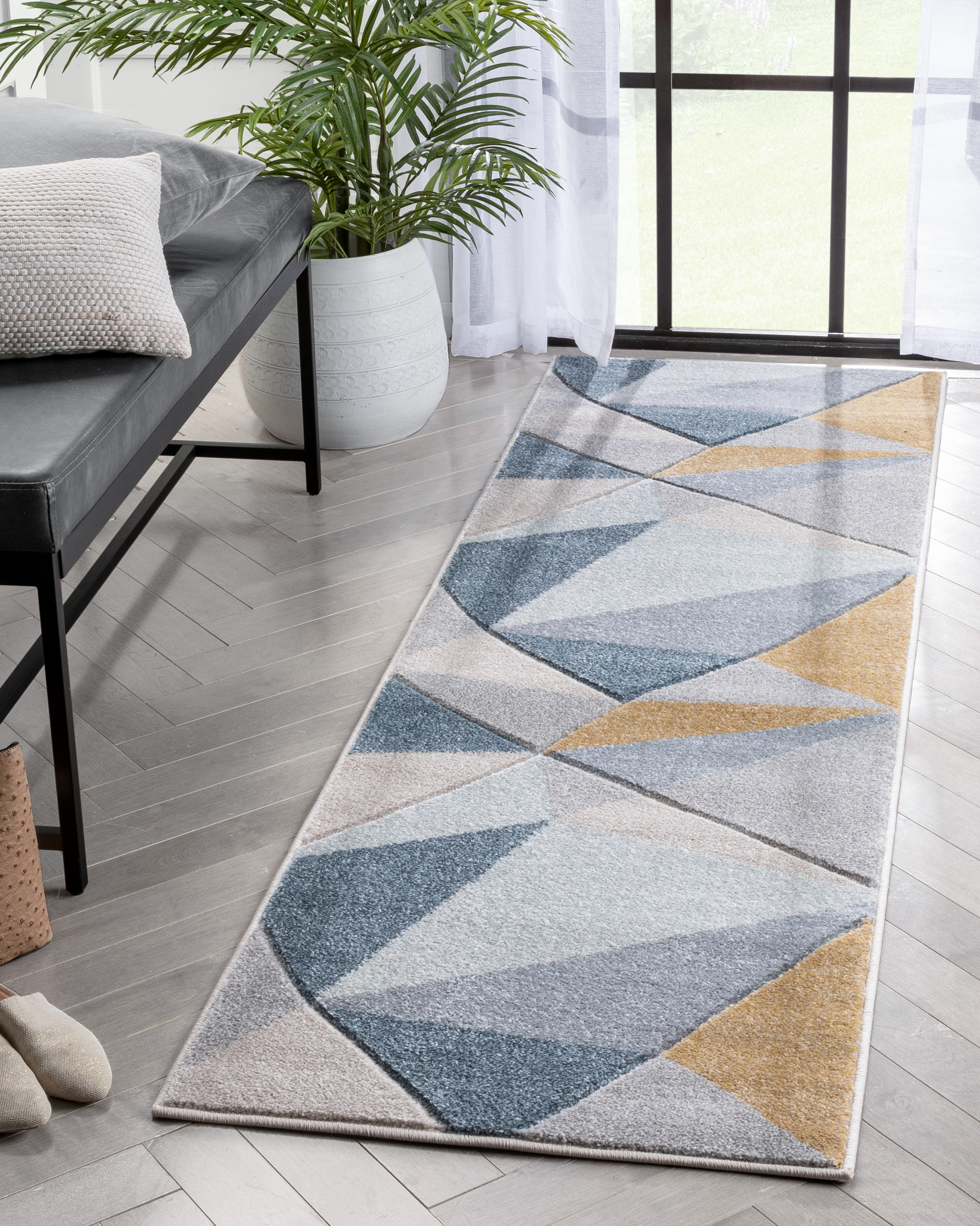 Well Woven Tessa Blue Modern Geometric Shatter Triangles Pattern Runner ...