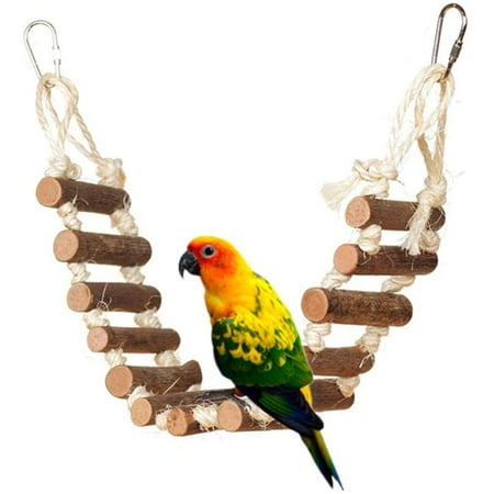 Natural Rope Ladder Bird Toy - Ideal Exercise Wooden Ladder Helps Birds ...