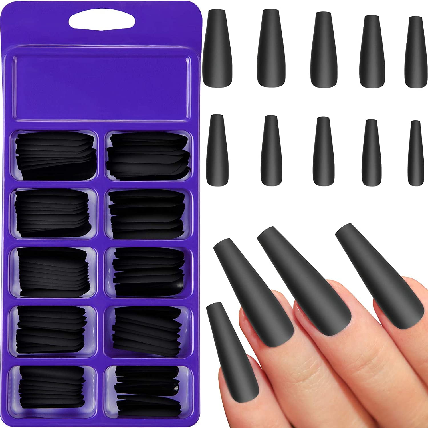 Extra Long Coffin False Solid Color Full Cover Fake Nails Matte With