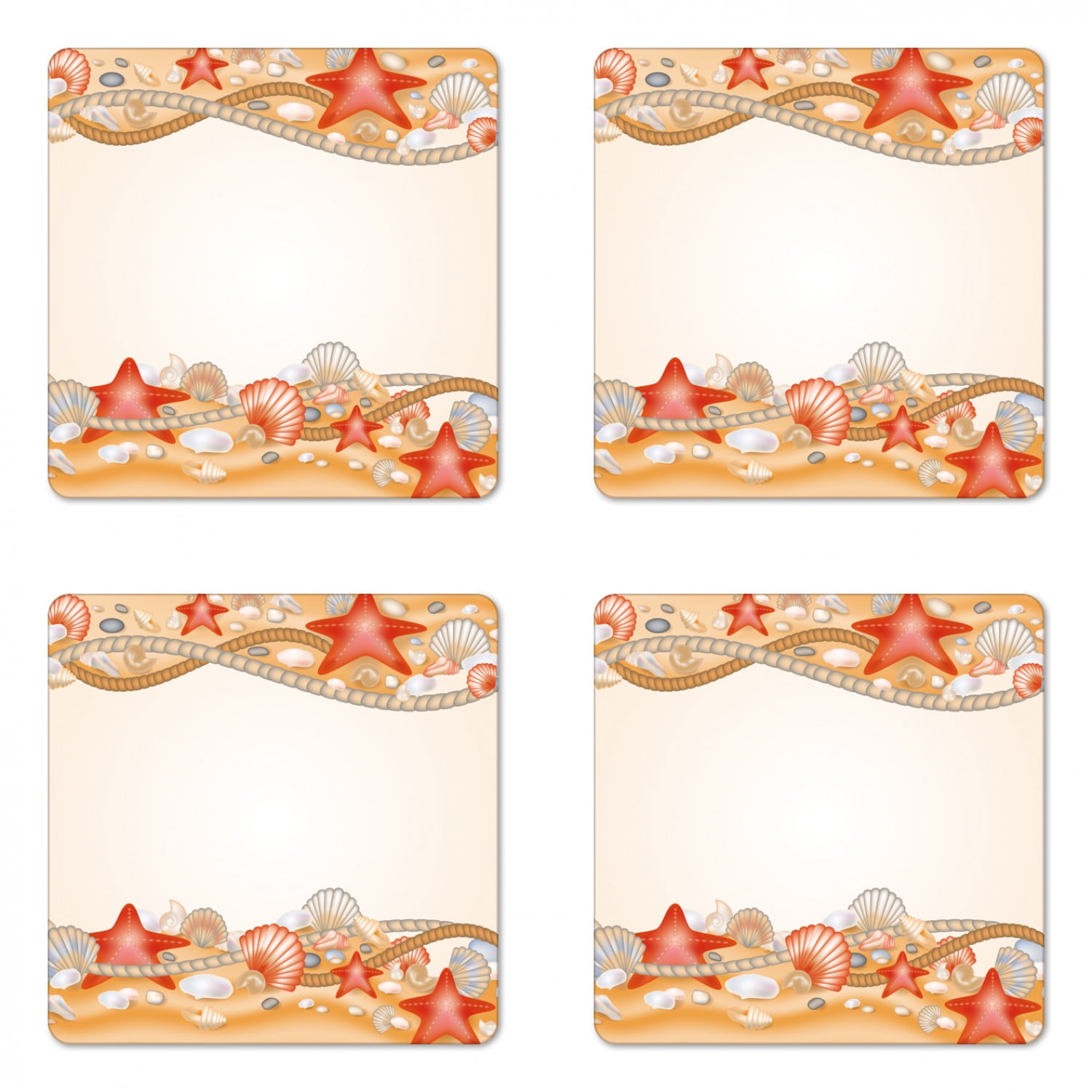 Beach Coaster Set of 4, Sand Seashells Starfish and Ropes Marine ...