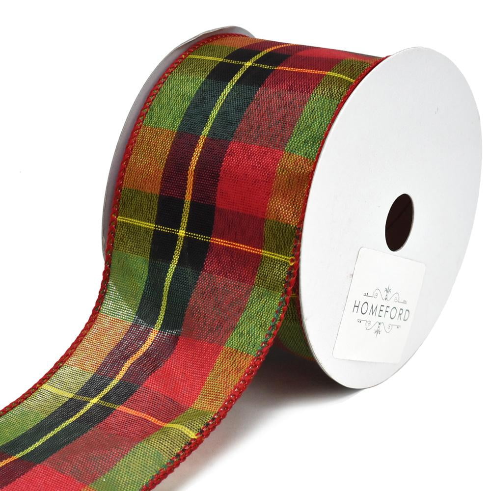 Festive Cranberry Lime Plaid Wired Christmas Ribbon, 2-1/2-Inch, 10 ...