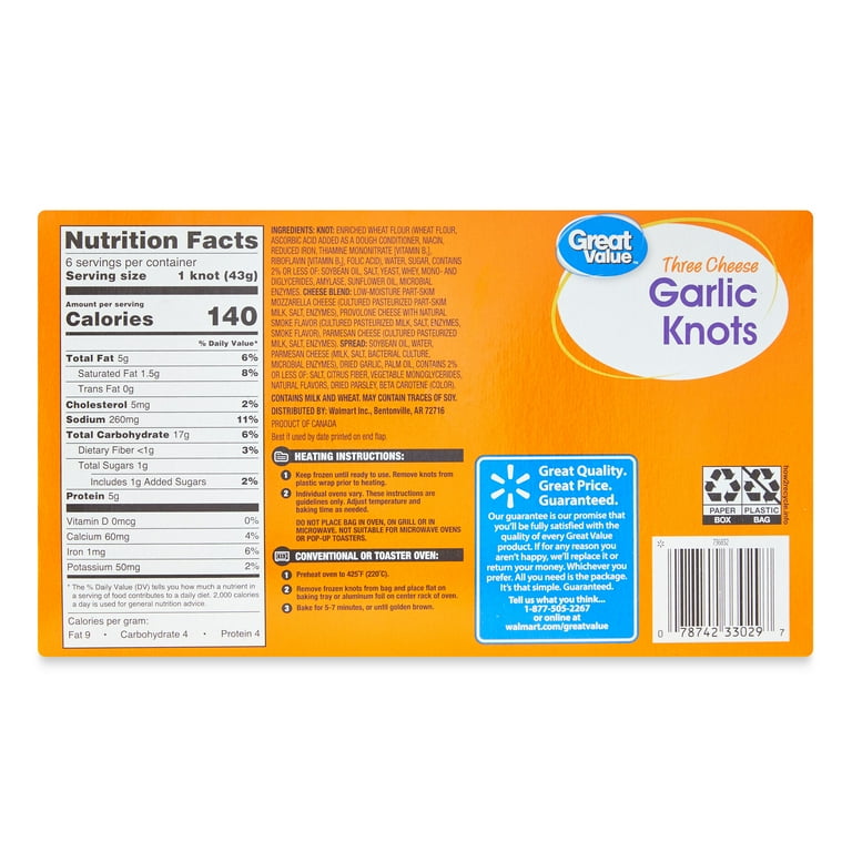 Great Value Three Cheese Garlic Knots, Oz, Count (Frozen) , 53% OFF