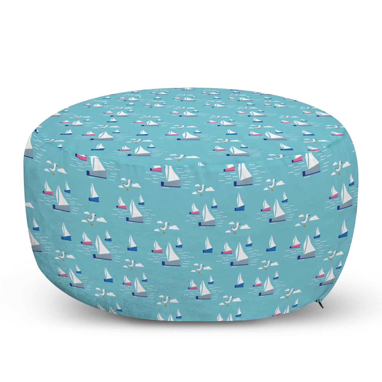 Nautical Pouf Cover with Zipper, Sea Yachts Floating in the Ocean with ...