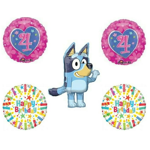 Bluey 4th Fourth Pink Happy Birthday Party Balloons Decorations ...