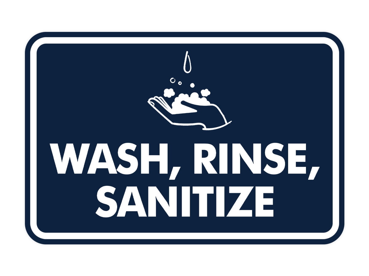 Signs ByLITA Classic Framed Wash, Rinse, Sanitize Sign (Navy Blue ...