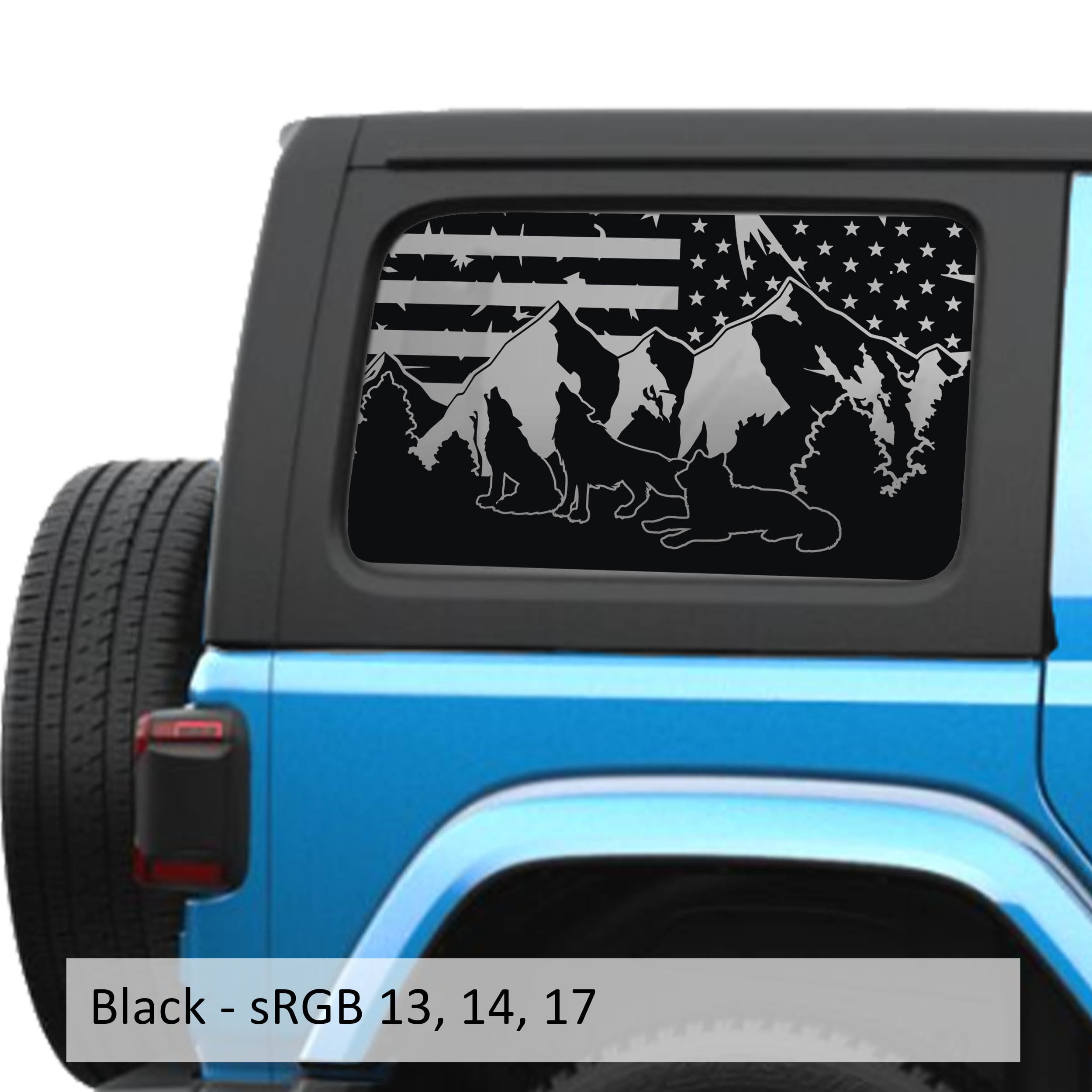 Collectible Decals Wolf Mountain American Flag JLU Hardtop Window Decal ...