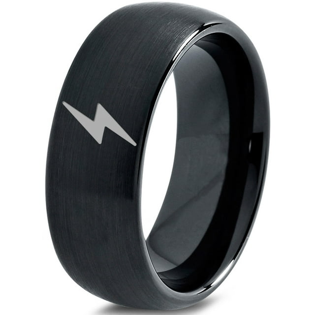 Tungsten Flash Thunder Lightning Bolt Band Ring 8mm Men Women Comfort ...