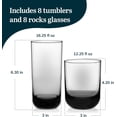 Tumbler and Rocks Glass Cups Set, Smoke Hue Mixed Drink Glasses with ...