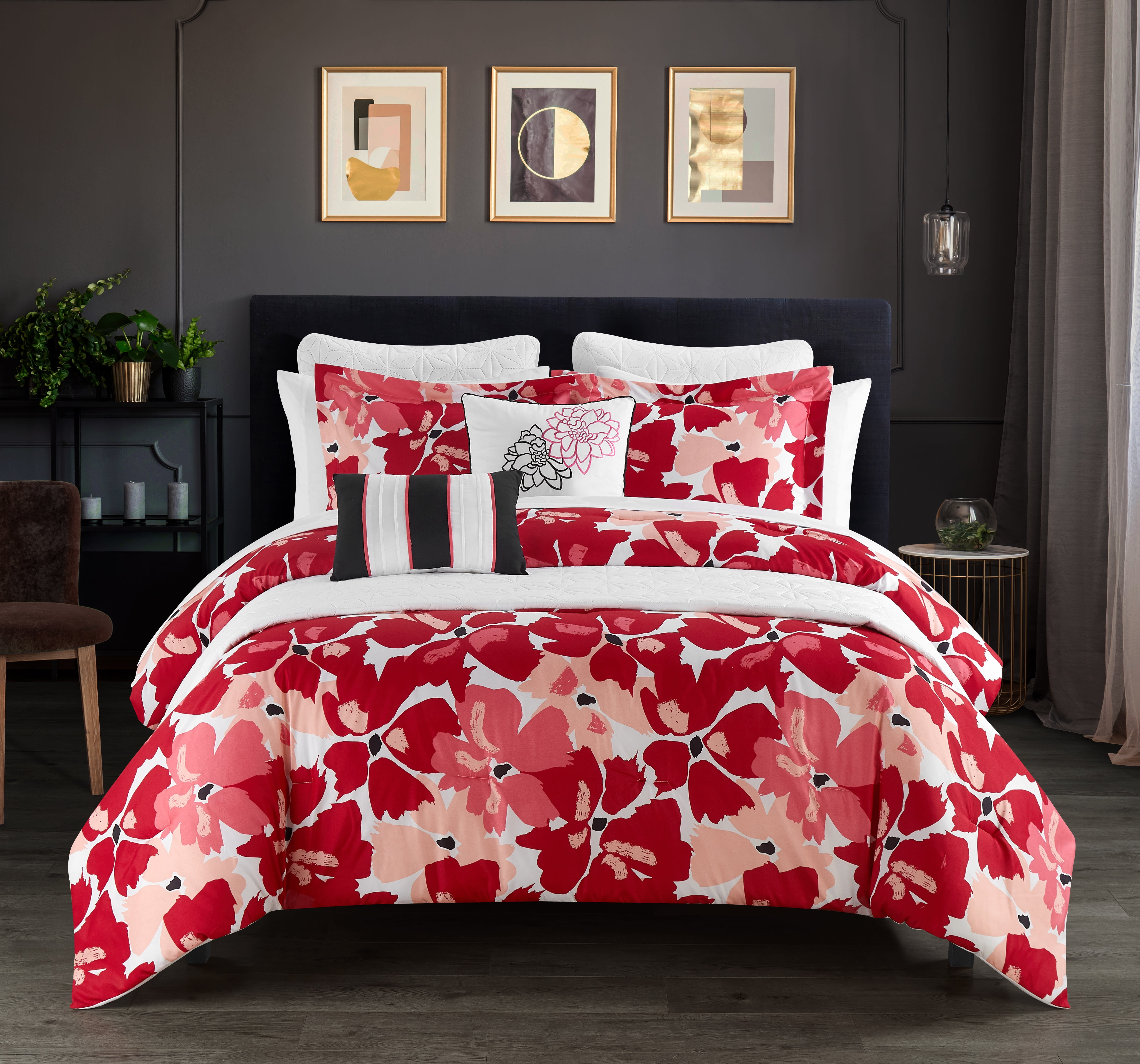 Chic Home Malea 9 Piece Comforter And Quilt Set Contemporary Floral ...