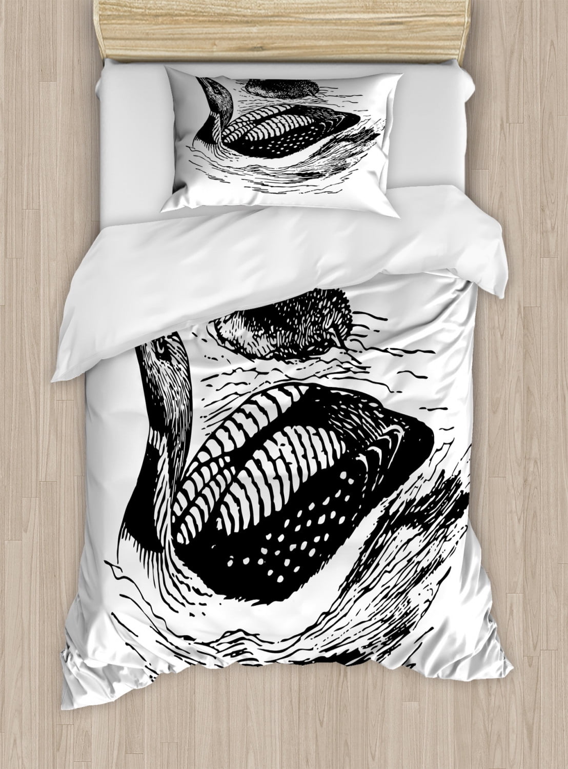 Loon Duvet Cover Set Twin Size, Pencil Sketch Illustration of Mother ...