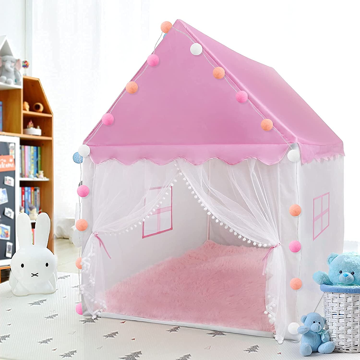 TTLOJ Pink Princess Castle Tent, Large Fairy Playhouse Gift Toys for ...