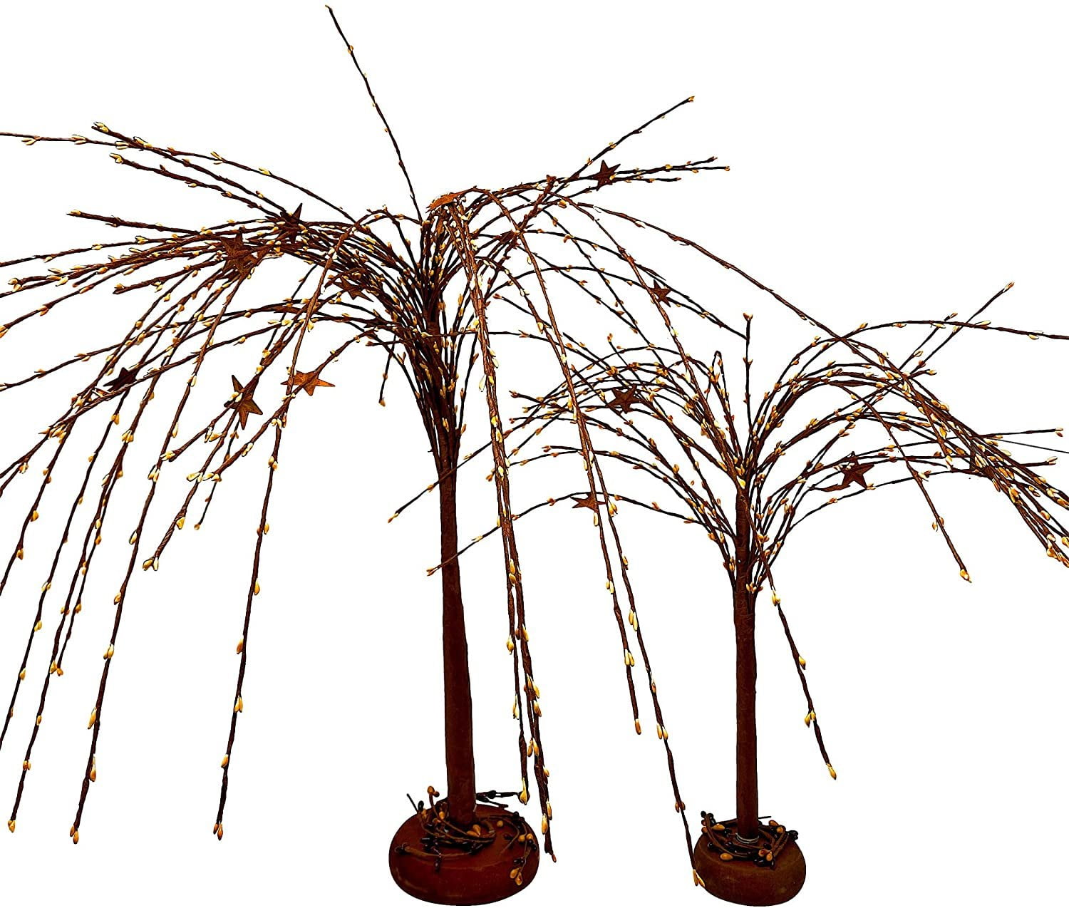 S/2 Willow Trees W Stars Rustic Primitive Table Counter Decor 18" & 12 ...