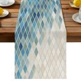 Blue Gradient Mosaic Dining Table Runner, Grid Abstract Color Block ...