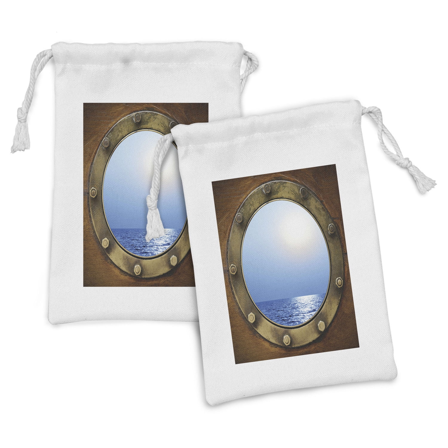 Ship Fabric Pouch Set of 2, Port Ship Window Themed Design Looking at ...