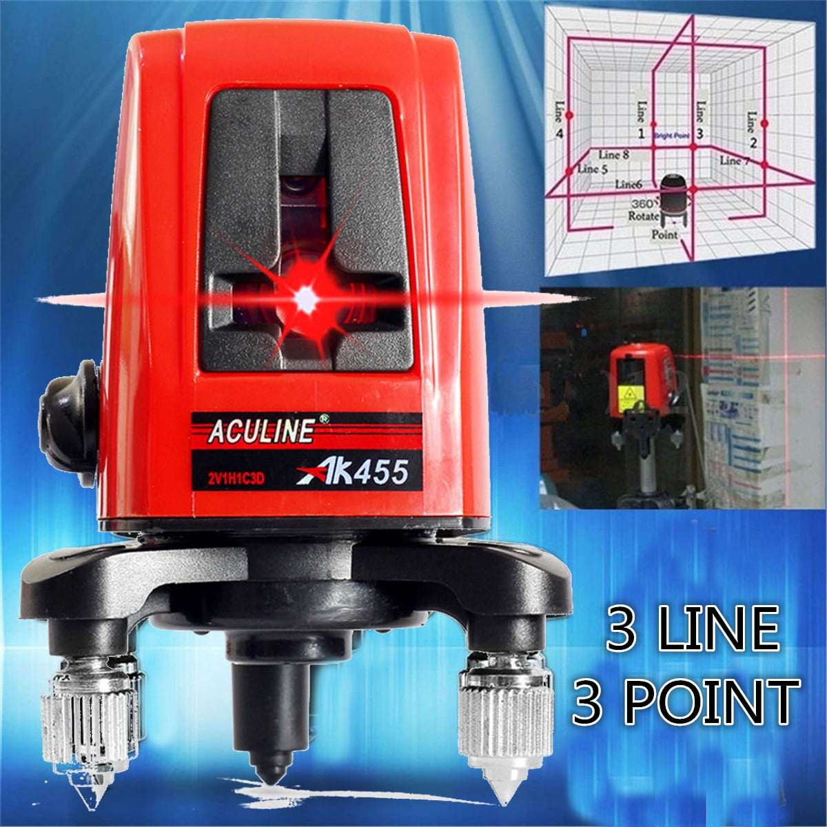 Professional AK455 5mw 360 Degree Self-leveling Cross Laser Level 3 ...