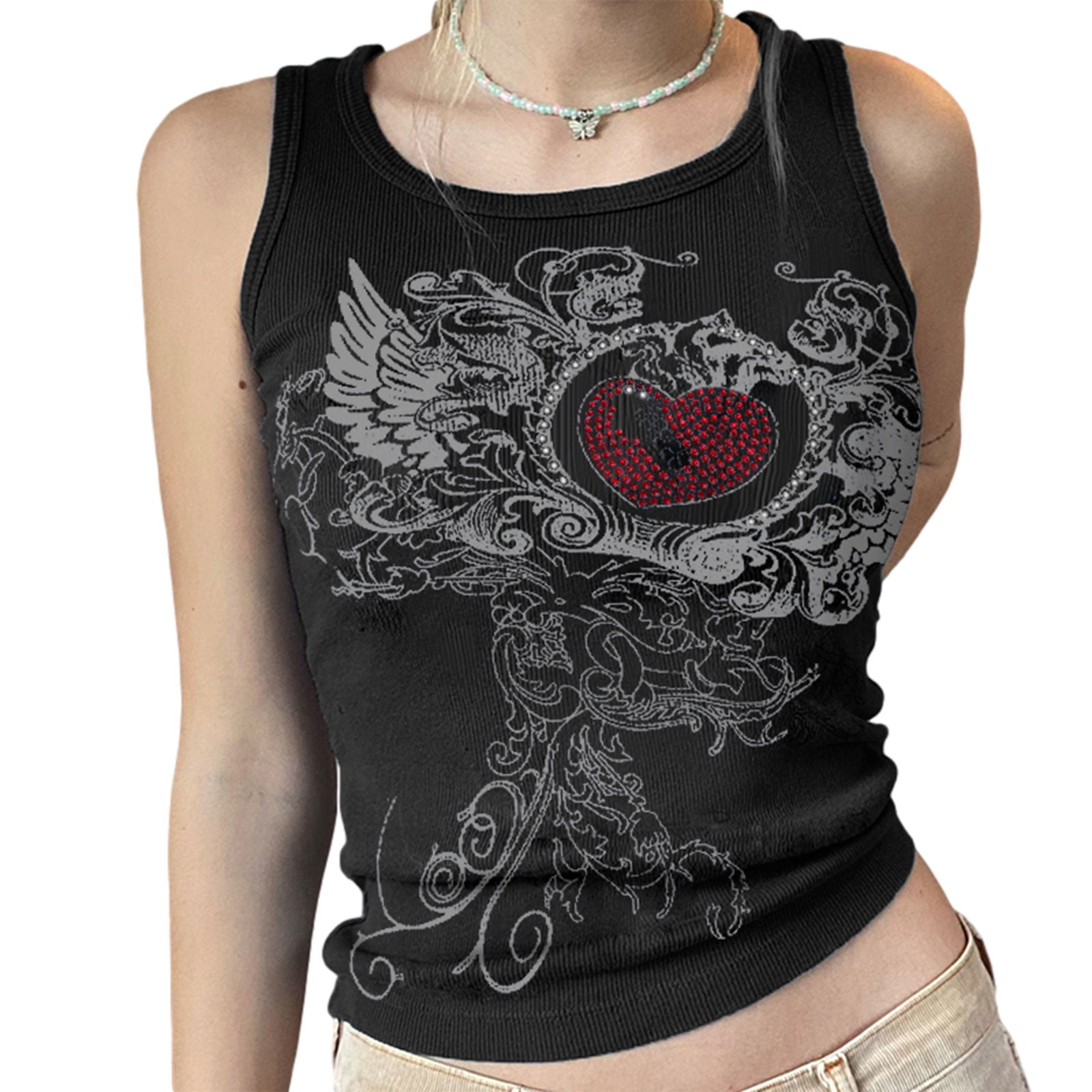 Grunge Crop Tank Top for Women Graphic Print Tee Shirts Sleeveless ...