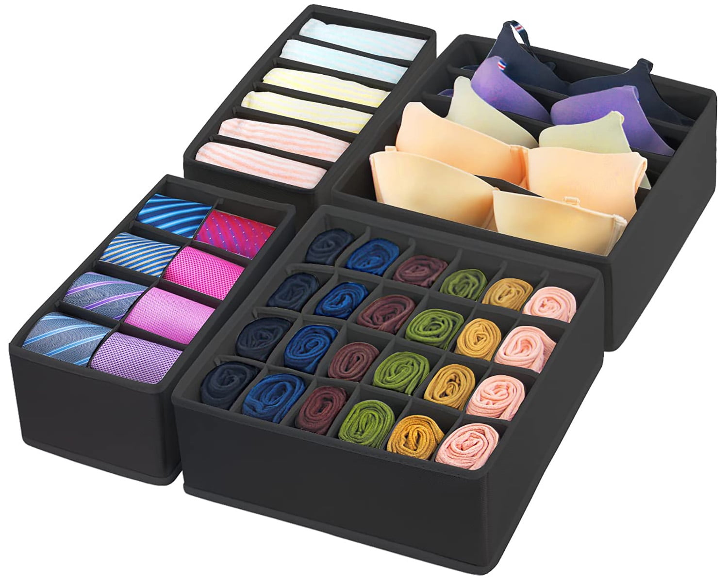 Set of 4 Foldable Underwear and Bras Drawer Organizers, Fabric Closet ...