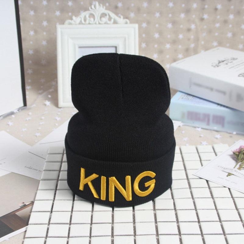 KING QUEEN Letter Embroidery Knit Hat Hip Pop Style Skullies Bonnet ...