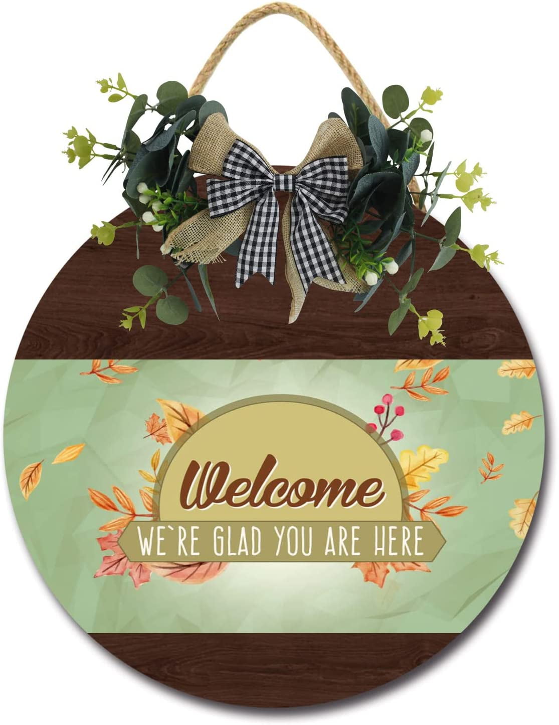 Eveokoki 11" Round Wood Welcome We Are Glad You Are Here Sign Front ...