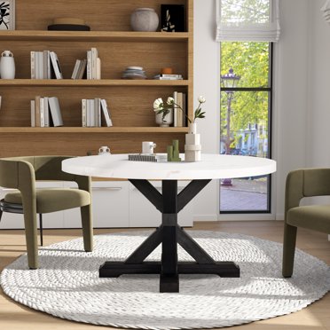 Picket House Furnishings Liam Round Dining Table in White and Natural ...