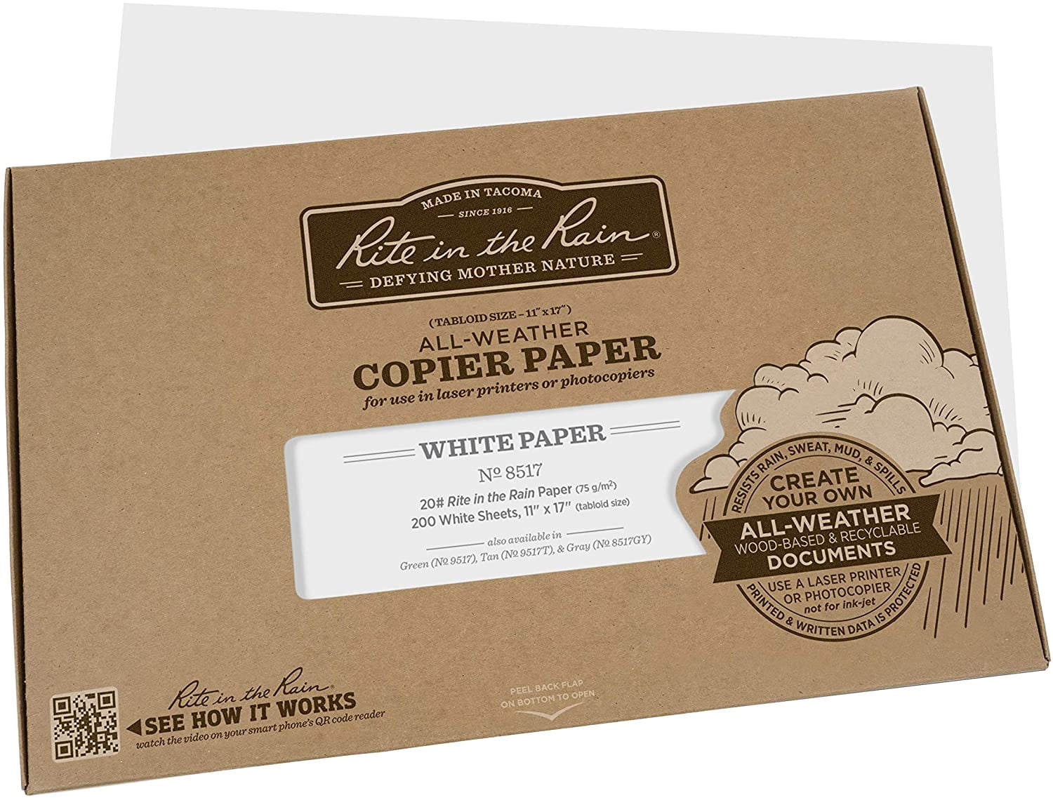 Rite In The Rain Weatherproof Copier Paper, 11" x 17", 20# White, 200 ...