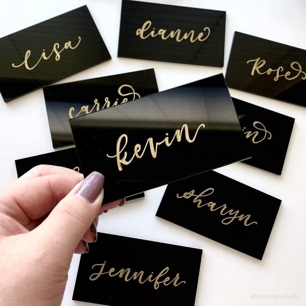 UNIQOOO Black Acrylic Rectangle Place Cards for Wedding, Perfect for ...