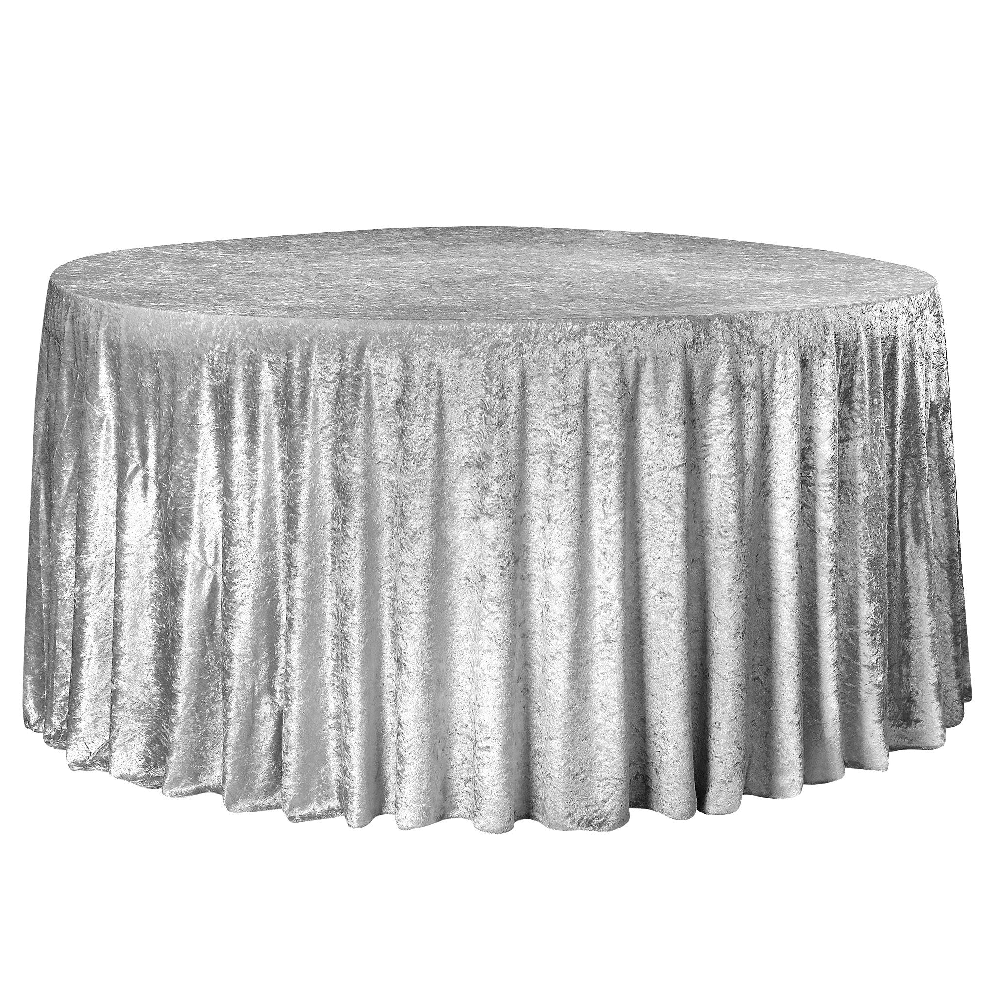 Velvet Tablecloth 132" Round Table Cover - Silver for Wedding Reception, Party, Banquet, Bridal ...