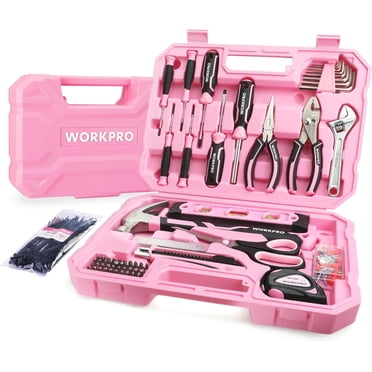 WORKPRO 106-Piece Pink Tool Kit, Portable Lady's Household Repair Set ...