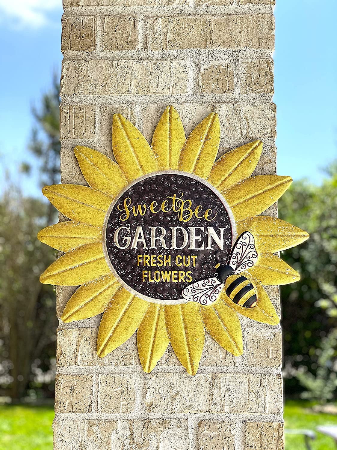Sunflower Bee Garden Home Sign Metal Rustic Door Wall Decor Large ...