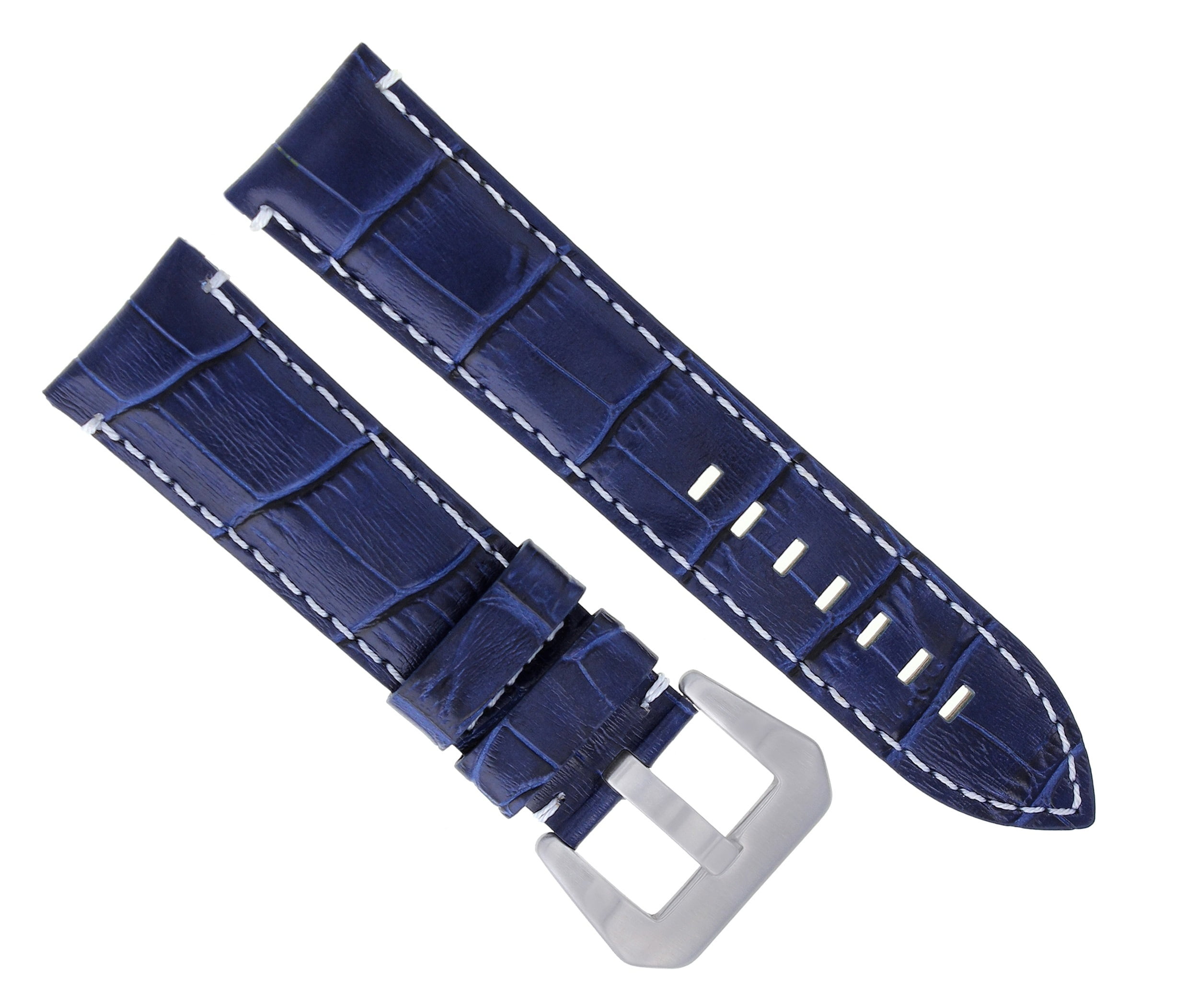 24MM GENUINE LEATHER WATCH BAND STRAP FOR LUM TEC G7 QUARTZ BLUE WHITE ...