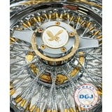 DGJ WHEELS 13x7 Rev 72 Diamond Spokes Gold Nip+Hub Ring Lowrider Wire ...