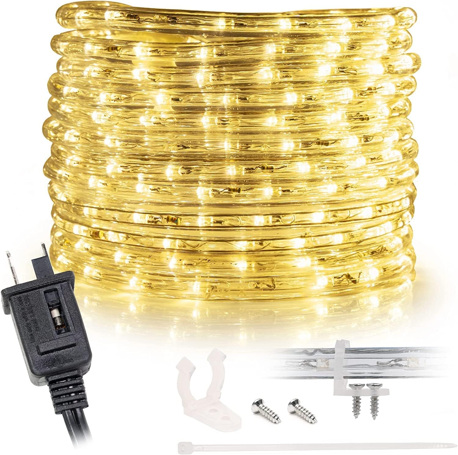 20ft Warm White Rope Lights, Connectable Outdoor Permanent Waterproof ...