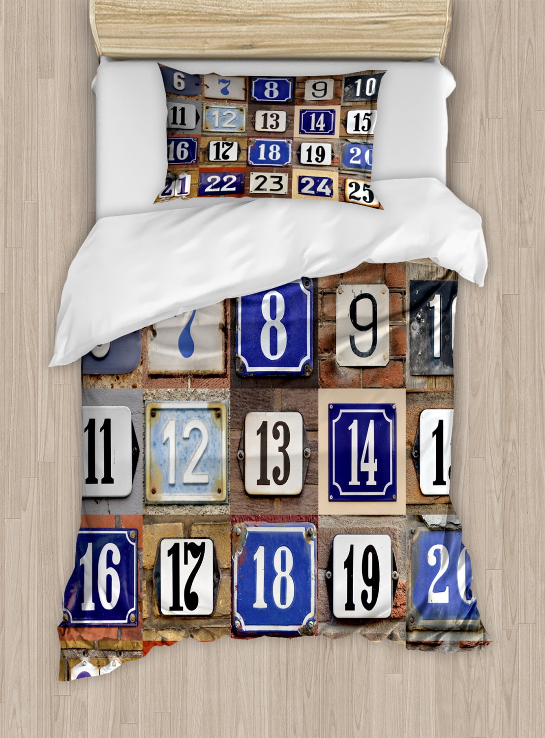 Number Twin Size Duvet Cover Set, Collage of House Numbers 1 to 25 ...