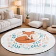 Cartoons Animals Foxes Round Rug 3ft Farm Flowers Plants Washable Area ...