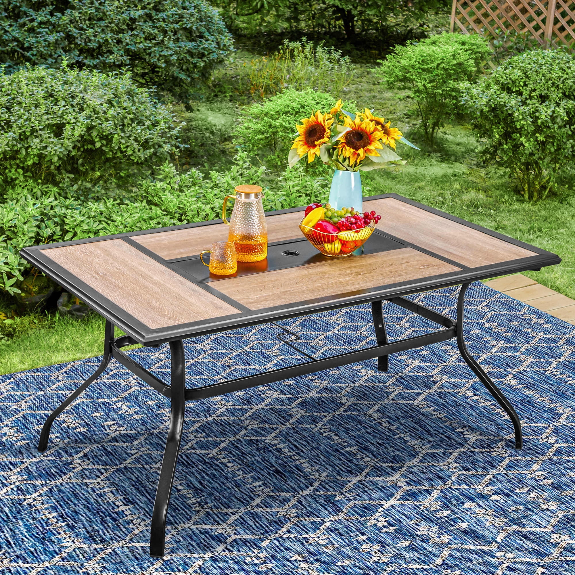 Sophia & William Outdoor Patio Dining Table for 6 Metal Frame and Wood ...