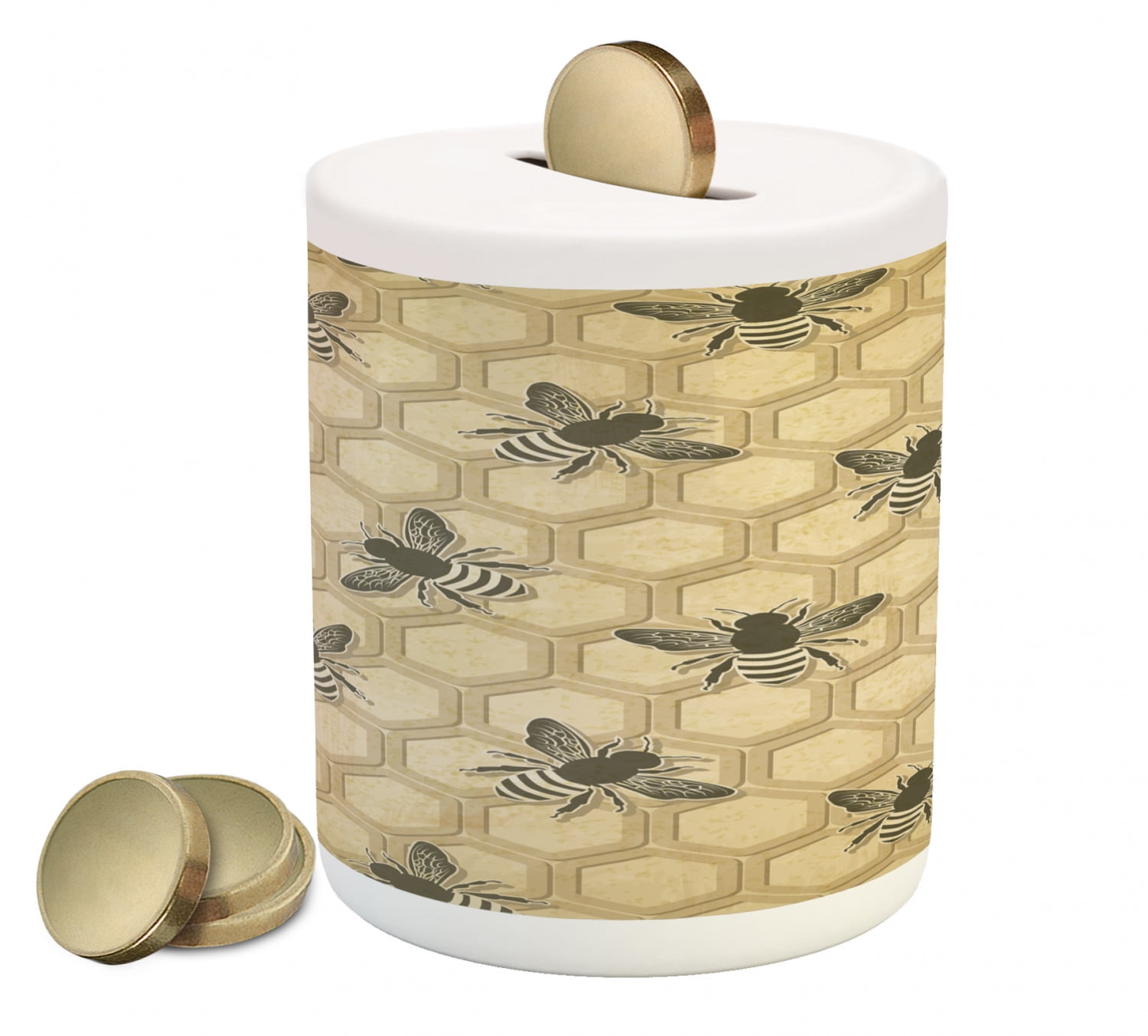 Bee Piggy Bank, Eco-Friendly Beekeeping Theme Honeycomb Cells and Bee ...