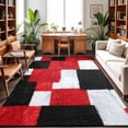Black Red Patchwork Area Rugs 5x7ft Modern Abstract Red Black White ...