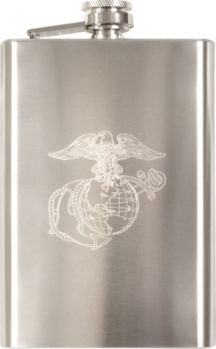 Silver - US Marine Corps Flask with USMC Engraved Emblem - Stainless ...