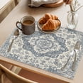 Boho Abstract Flowers Cotton Linen Placemats Set of 1, Navy Blue Retro ...
