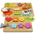 Chuckle & Roar Shapes and Animals Learning Jigsaw Puzzles, Wood, Pack ...
