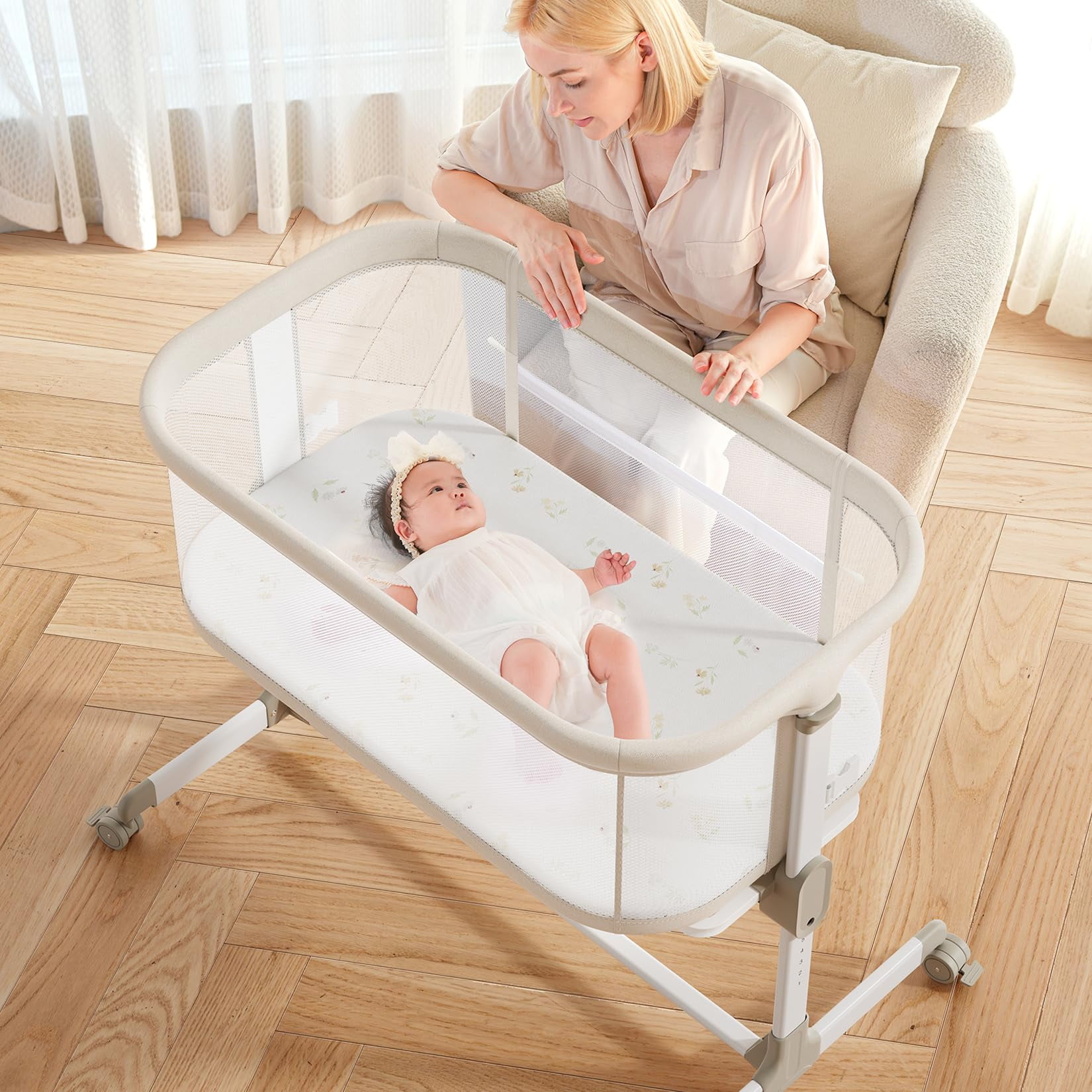 Fodoss Baby Bassinets Bedside Sleeper - All Mesh Bedside Bassinet with ...