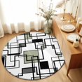 Abstract Geometric Lines Art Round Rug 5ft Green Black Color Block ...