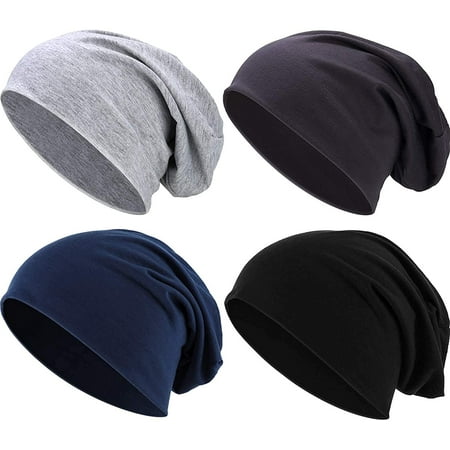 4 Pieces Thin Knit Slouchy Cap Beanies Hat Hip-Hop Sleep Cap Dwarf Hat ...