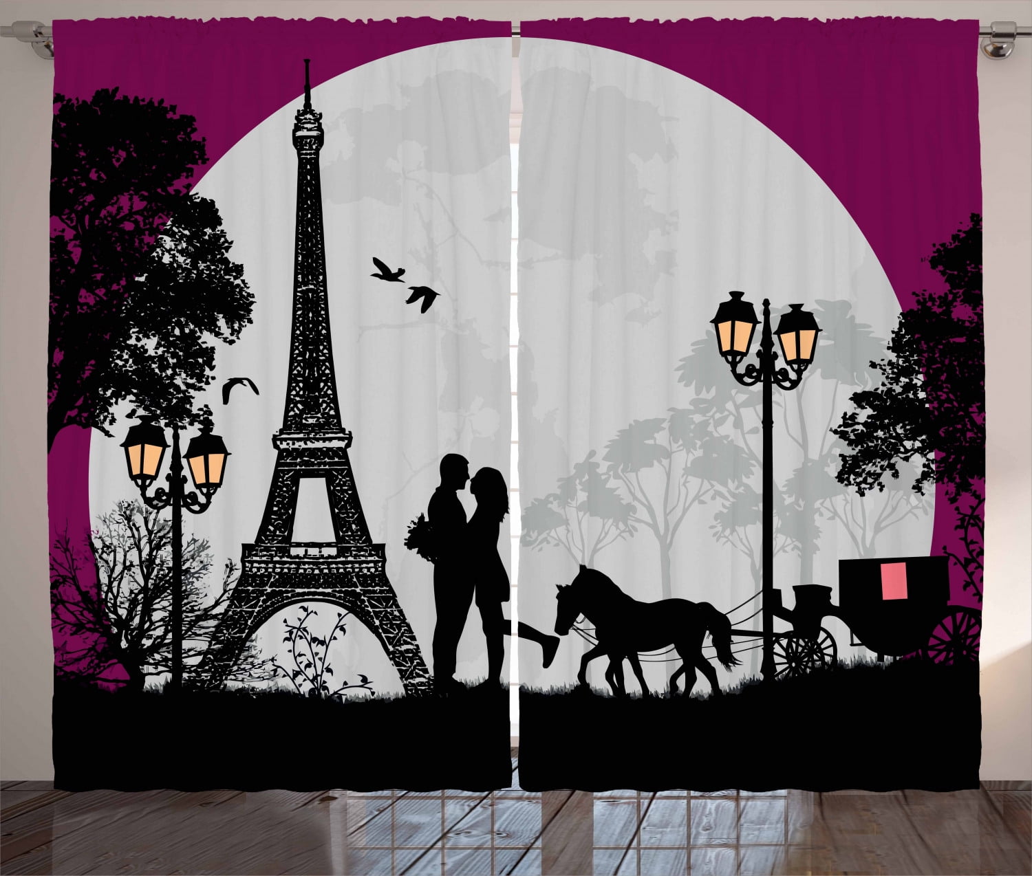 Romantic Curtains 2 Panels Set, Horse Carriage Couple Hugging in front ...
