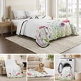 King Quilt Bedding Set Spring Flowers Leaves Pink Purple Breathable ...