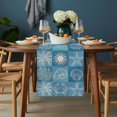 Blue Coastal Cotton Linen Table Runner Summer Ocean Waves Shell Crab ...