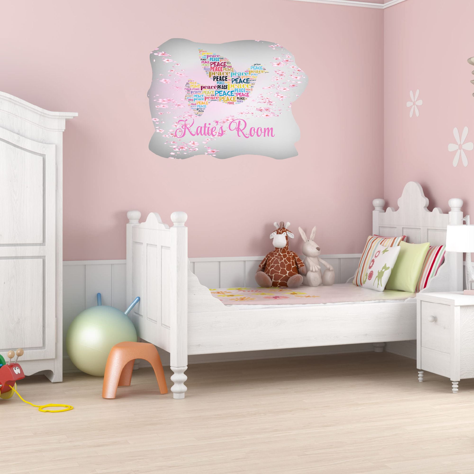 Personalized Watercolor Decal Peace Bedroom Wall Decal for Children ...