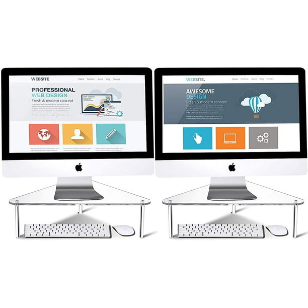 2 Pieces Acrylic?Computer Monitor Riser Triangle Computer Stand Save ...