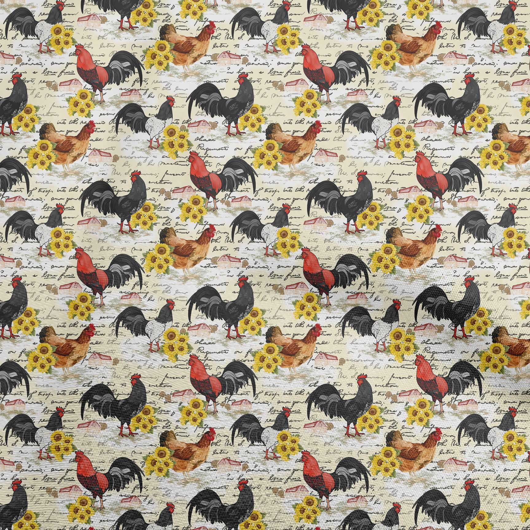 oneOone Silk Tabby Yellow Fabric Birds Rooster Fabric For Sewing ...